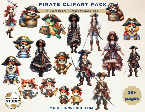 Pirate Clipart Set – 18 PNG Elements with Master Resell Rights (MRR)