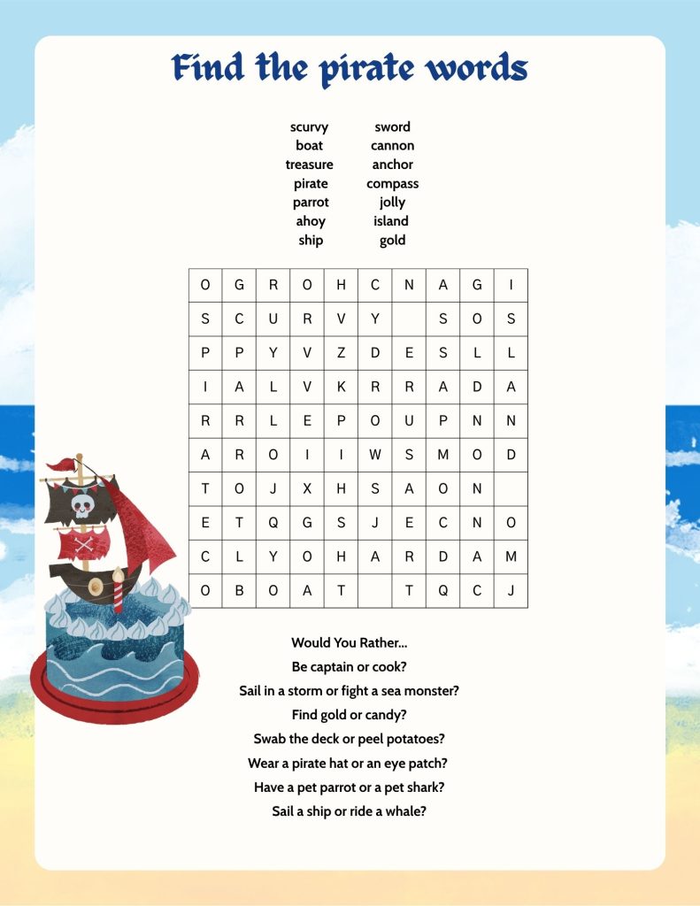 Pirate School Activity Pack – Screen-Free Printable Activities for Kids ...